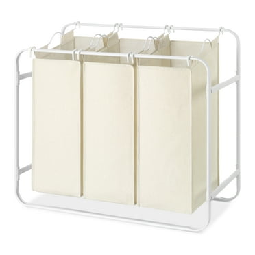 Whitmor Easy-Lift Triple Bag Metal Rolling Laundry Sorters, Beige ...