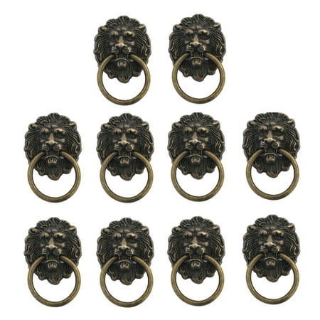 10pcs Cabinet Door Pull Handle Antique Retro Lion Head Dresser Drawer Cabinet Door Ring Handle ...