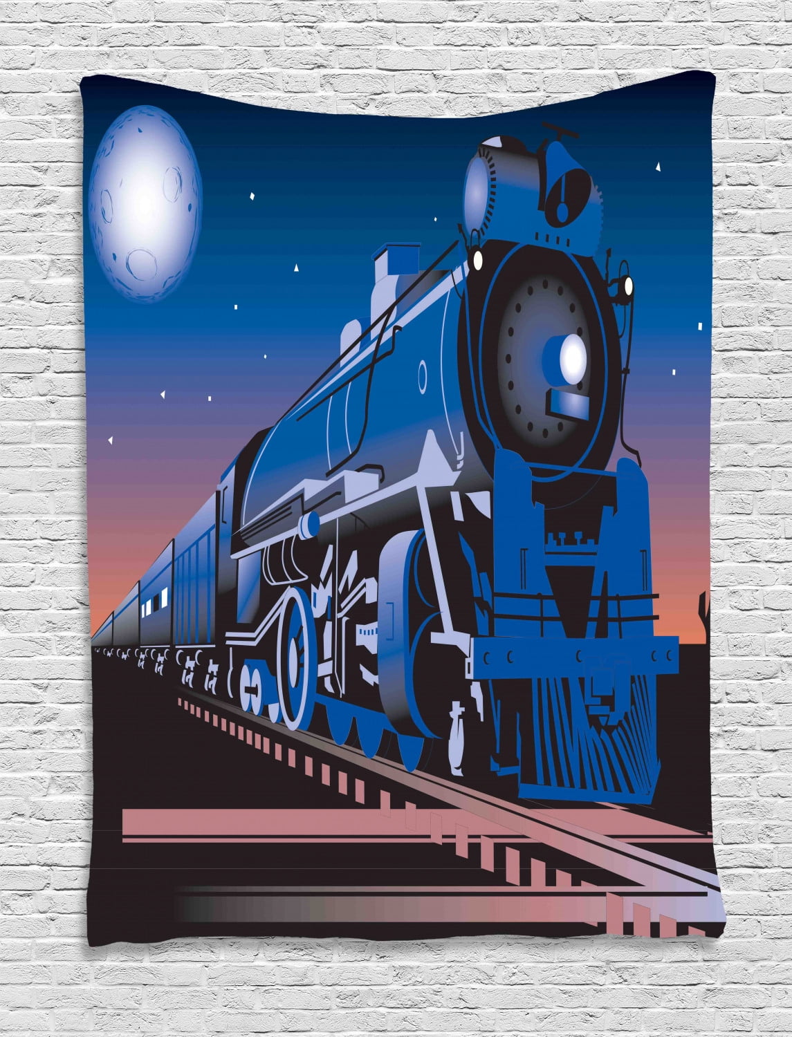 Train Tapestry, Old Fashion Vehicle Coming from Horizon in Twilight ...