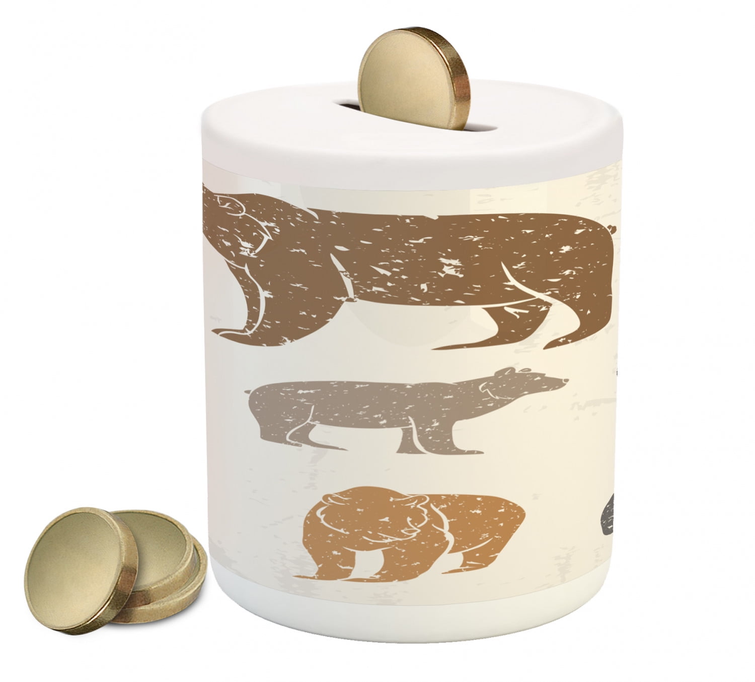 Bear Piggy Bank, Different Bears with Grunge Design Growling Animal ...