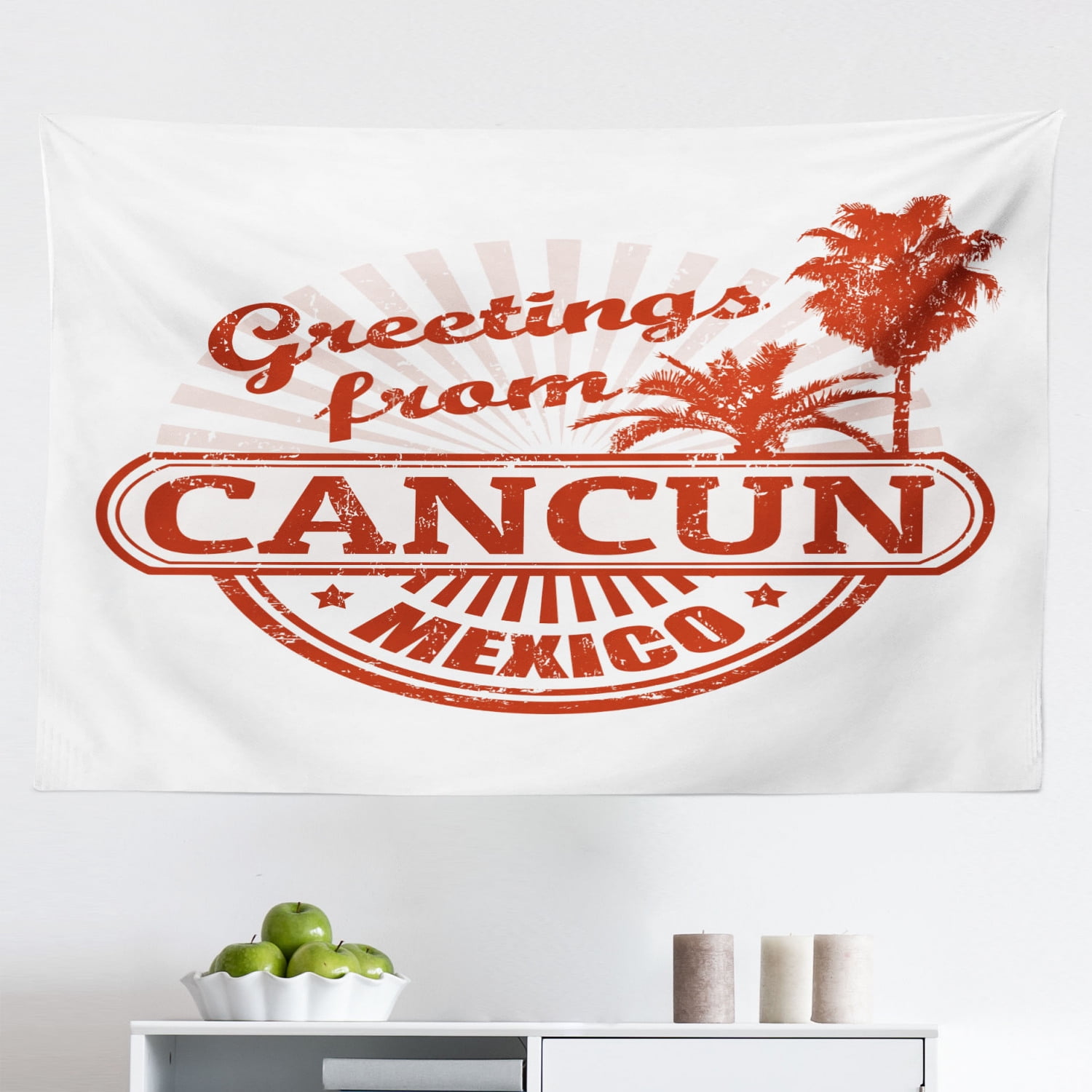 Cacun Tapestry, Welcome to Cancun Lettering with Palm Trees and an ...