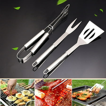 3PCS BBQ Grill Tool Set Stainless Steel Barbecue Grilling Utensil Clamp ...