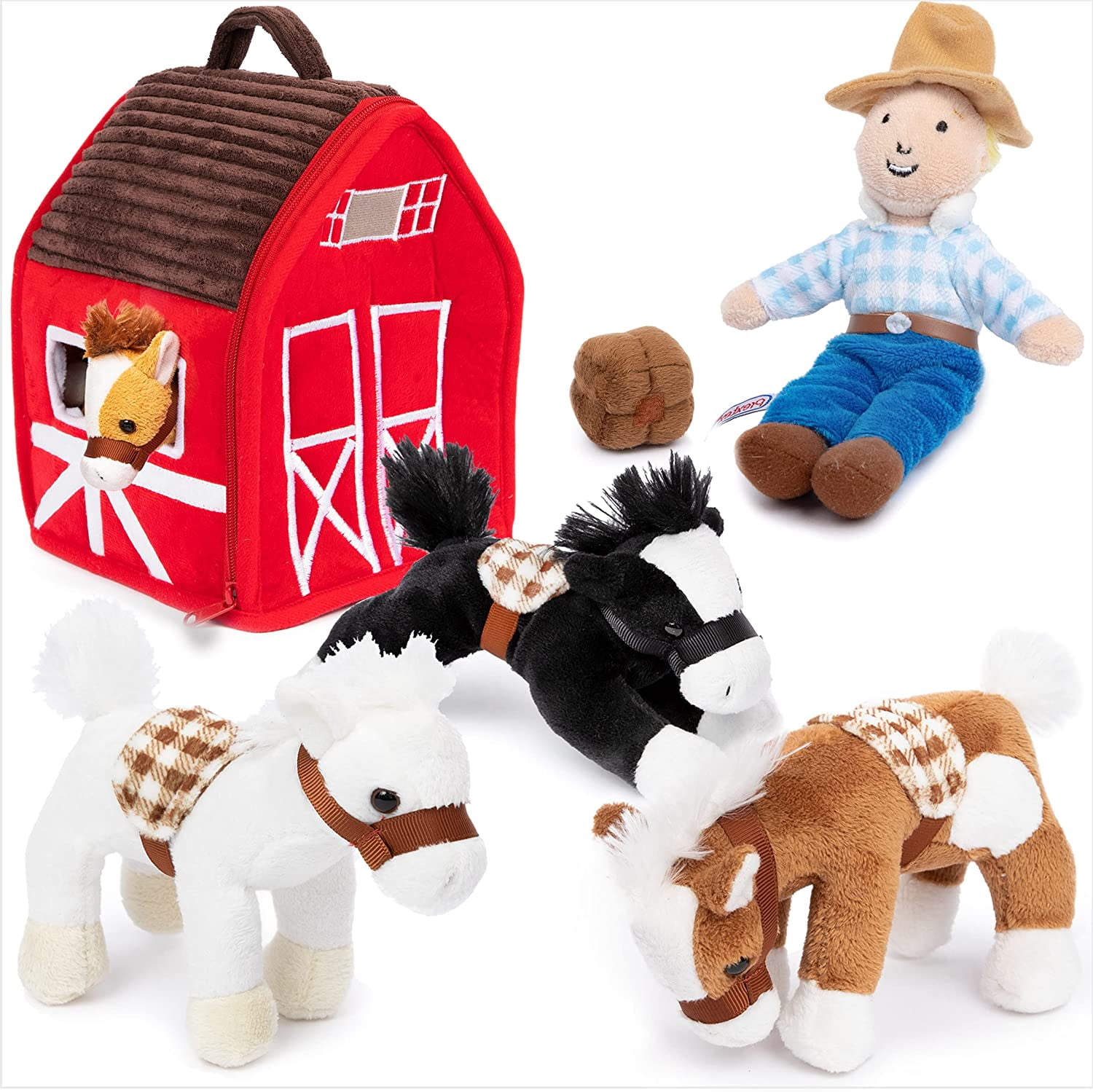 Prextex Plush Farm House with Soft and Cuddly 5" Plush Horses, Farm Boy ...