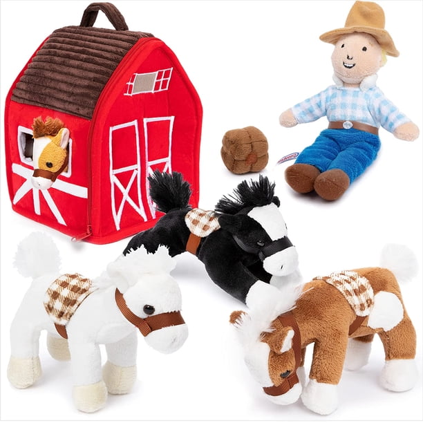 Prextex Plush Farm House with Soft and Cuddly 5" Plush Horses, Farm Boy ...