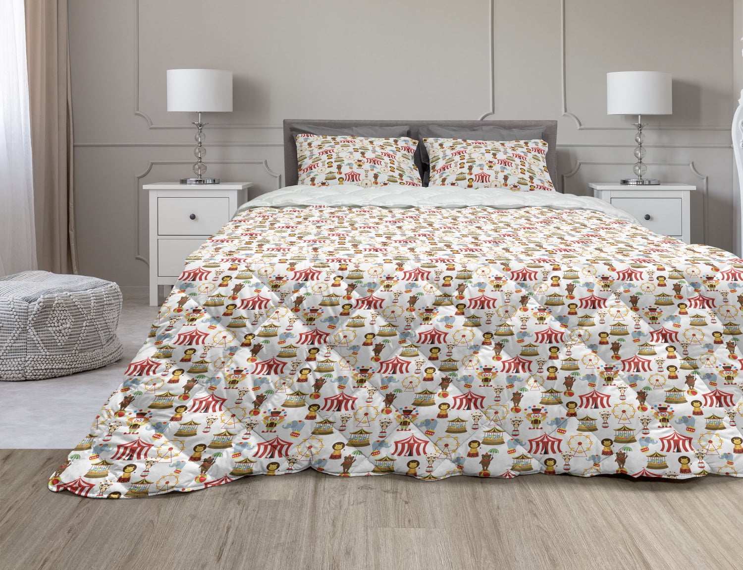 Circus Comforter & Sham Bedding Set, Circus Bear Monkey Animals Merry ...