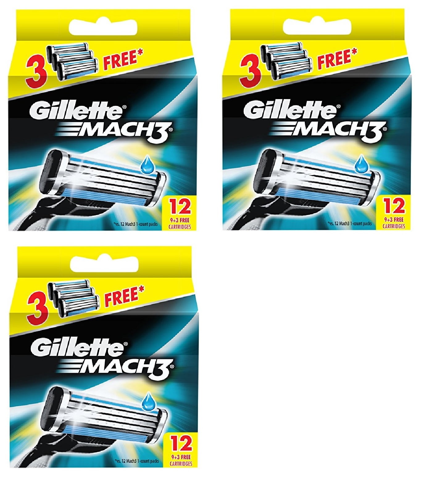 Gillette Mach3 Refill Razor Blade Cartridges, 12 Count (Pack of 3 ...
