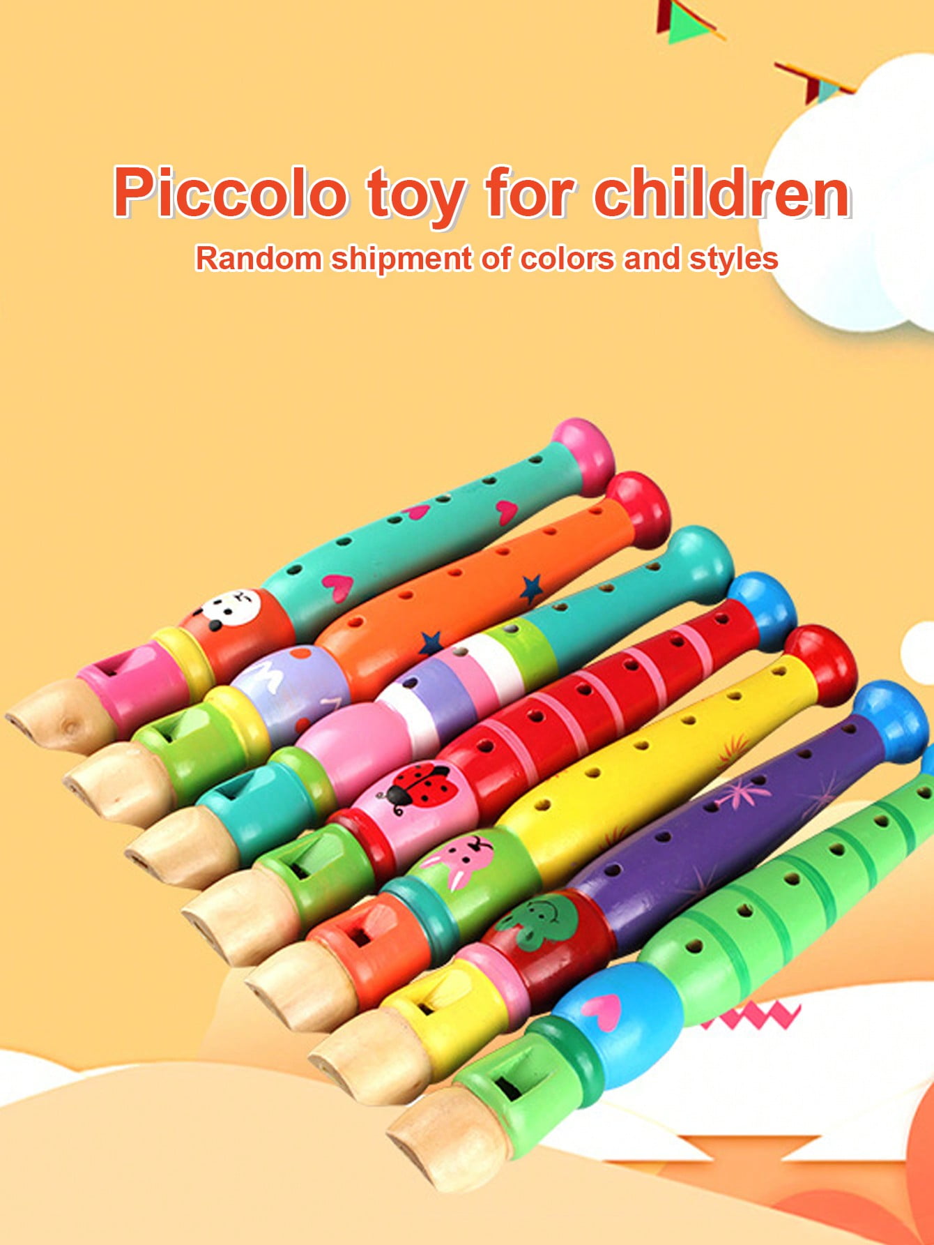 1 Pc Children's Wooden Cartoon Flute Recorder 6-Hole Piccolo Playing ...