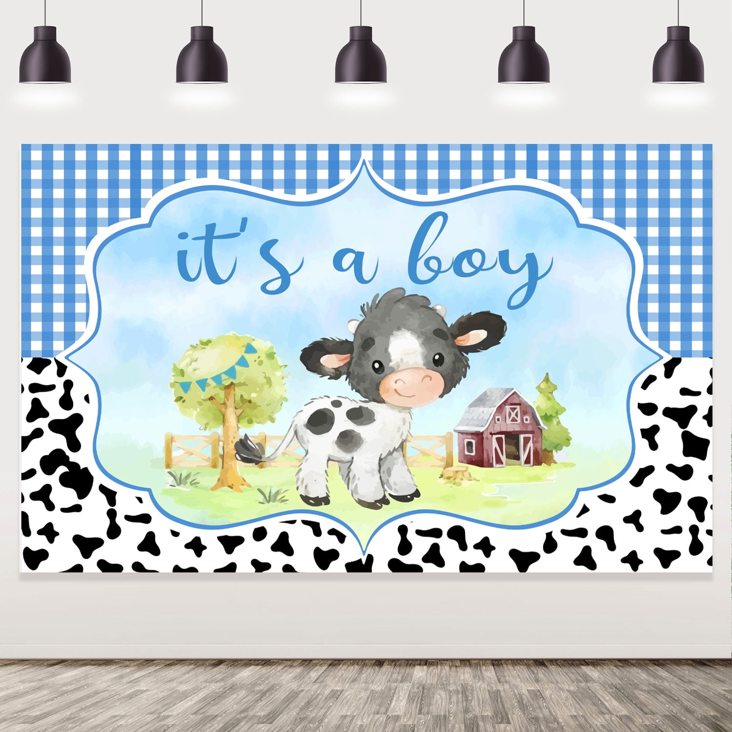 Cow Baby Shower Backdrop Banner Blue Baby Shower Decorations for Boy ...