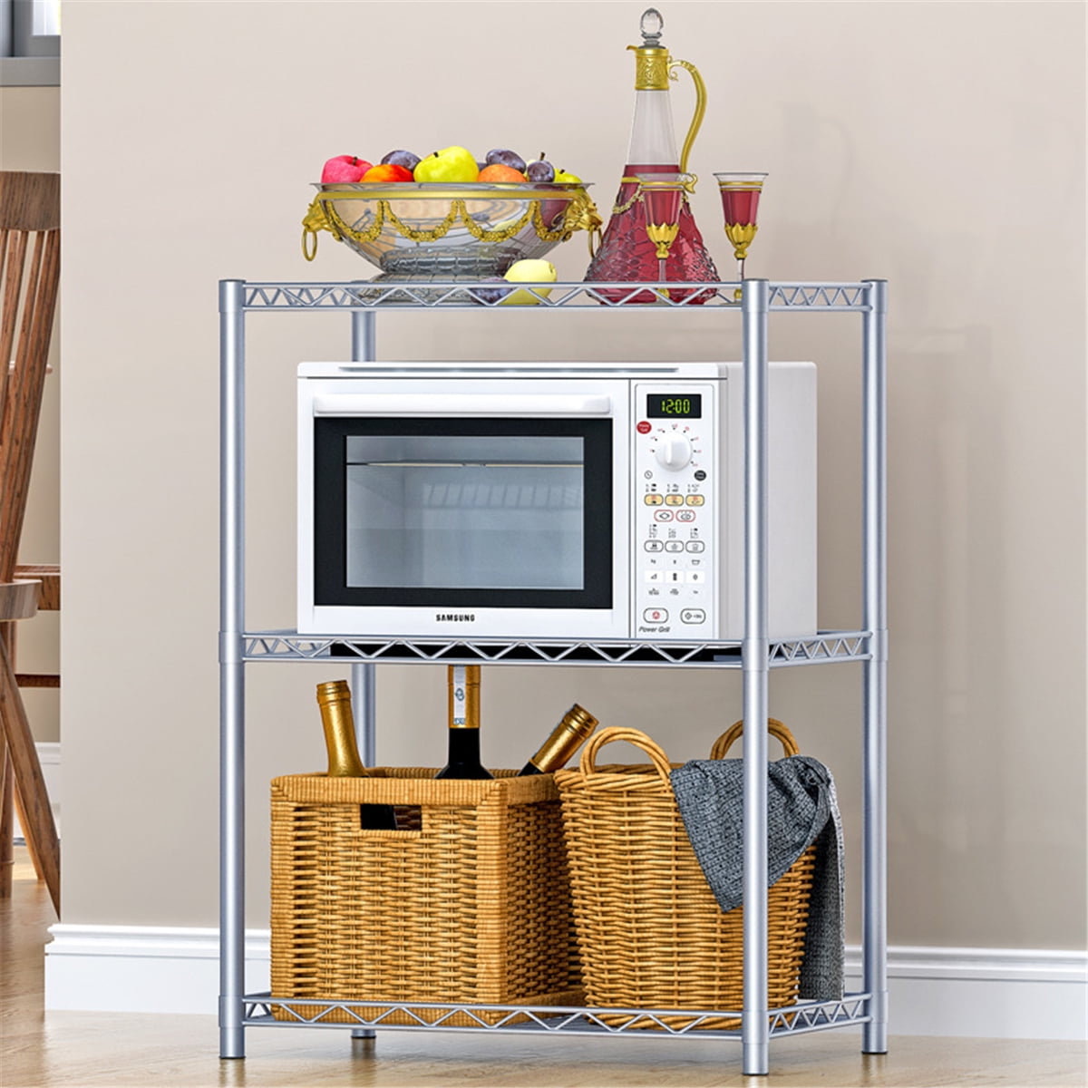 3 Layer Wire Shelving Kitchen Storage Rack Microwave Metal Shelf Home ...