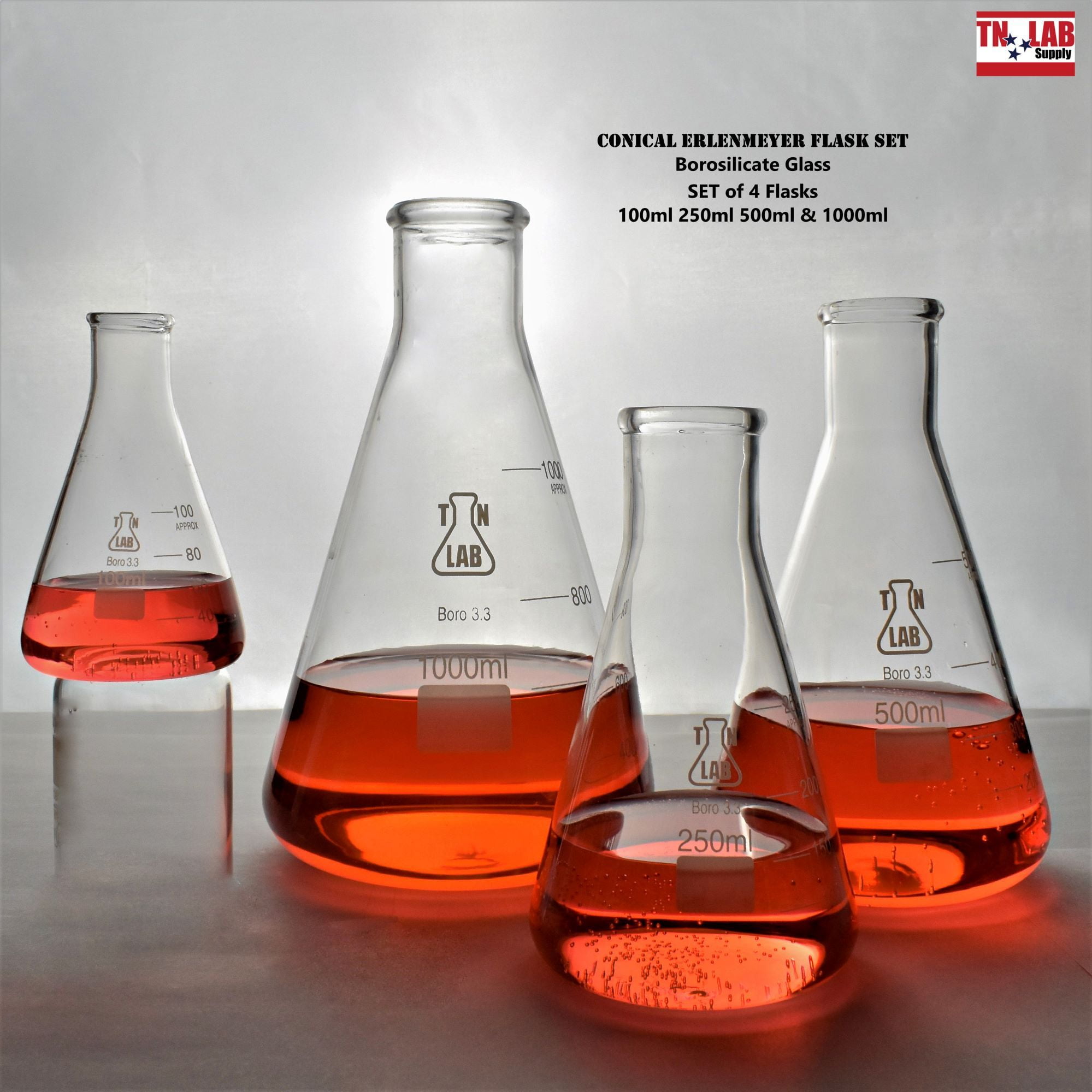 Tn Lab Volumetric Glass Flask 4-piece Set 50-100-250-500ml 1 TN Lab ...