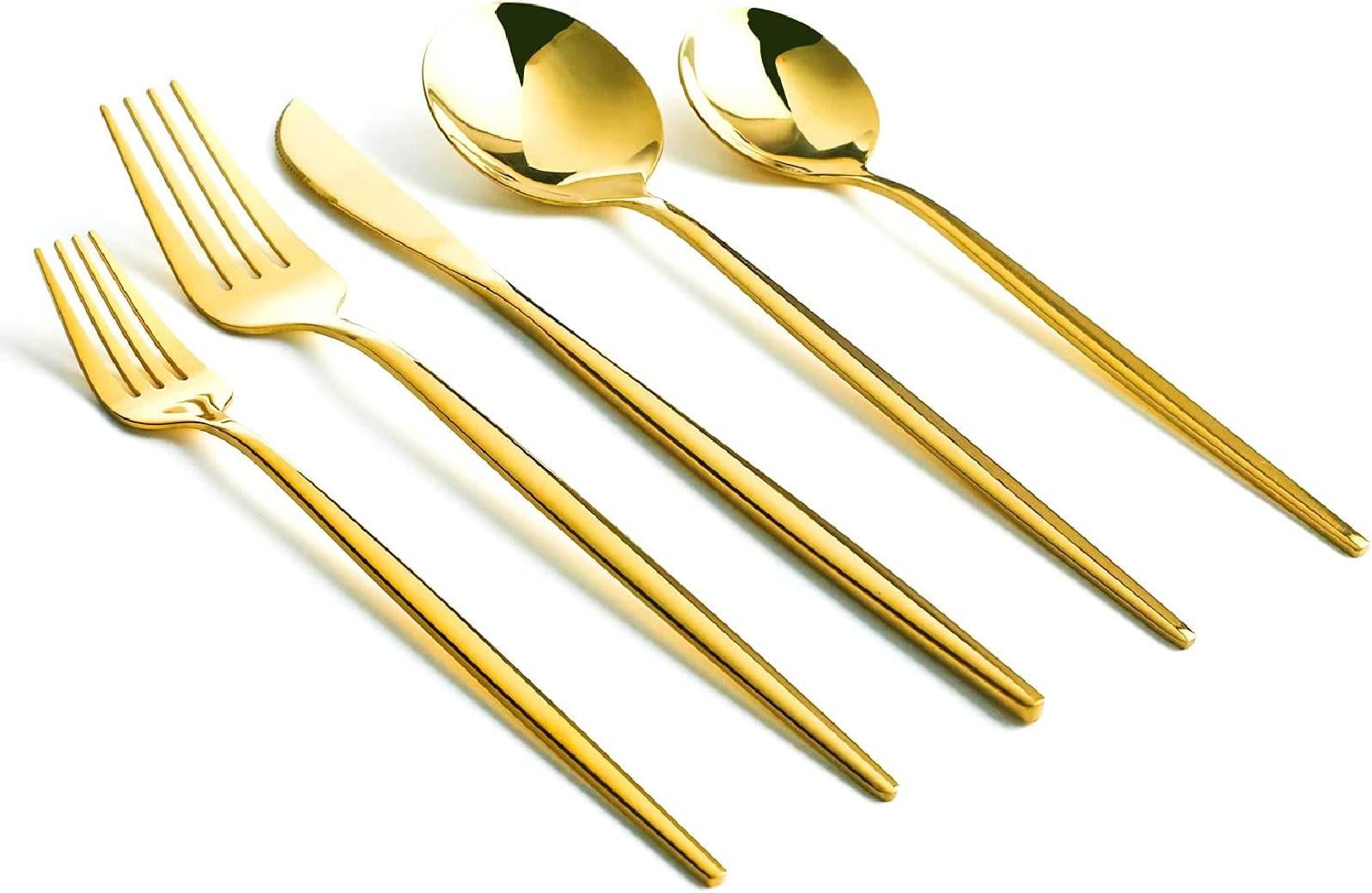 30-Piece Gold Modern Silverware Set, Stainless Steel Mirror Finish ...