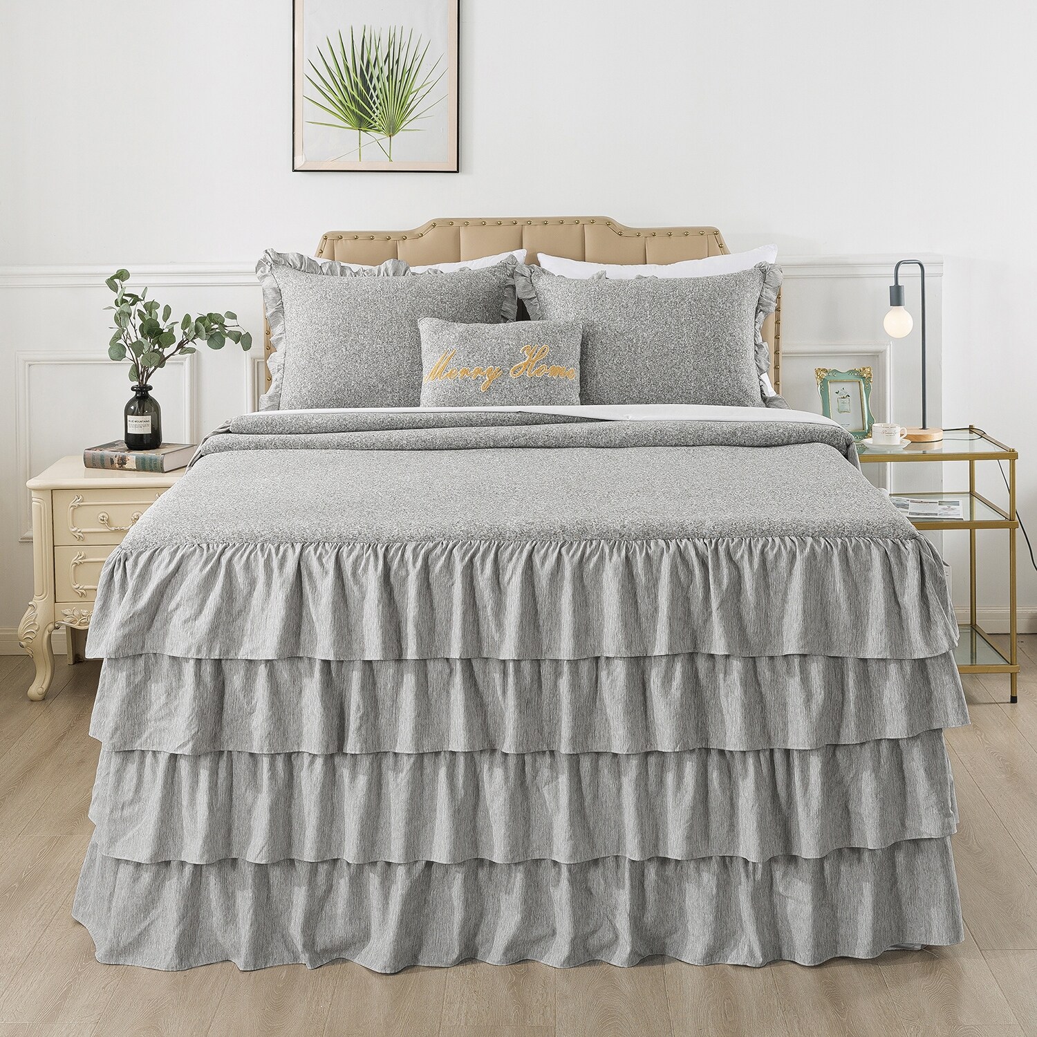 JML 4 Piece Knit Ruffled Style Bed Skirt Coverlets Bedspreads Grey King ...