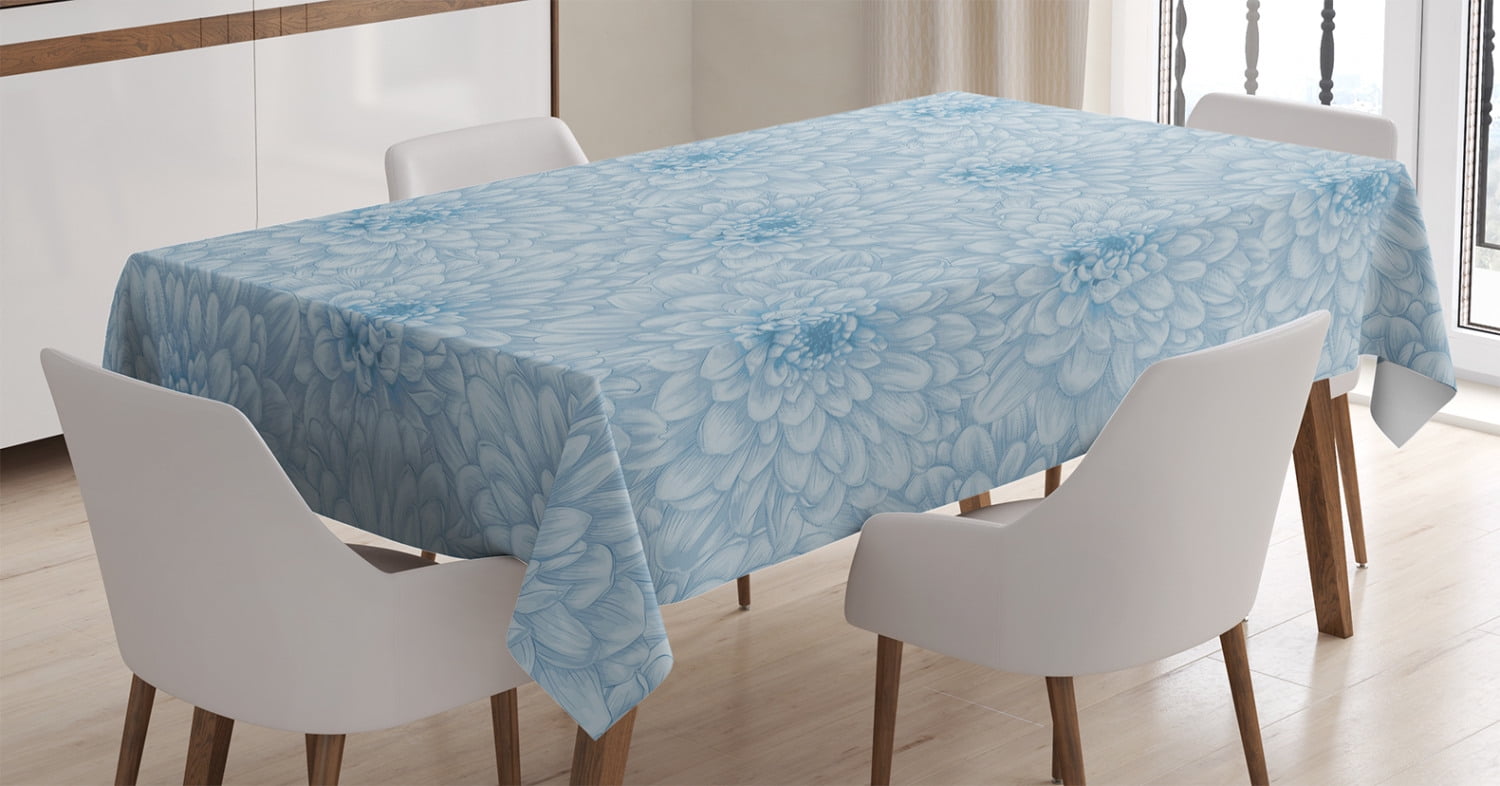 Ambesonne Blue Tablecloth Rectangular Table Cover, Blooming Romance, 60 ...