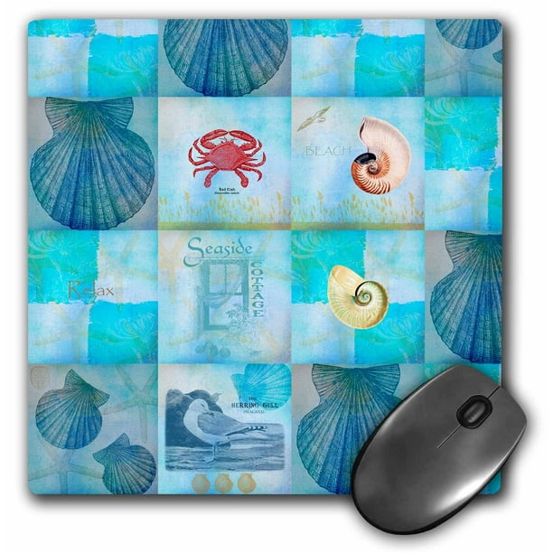 3dRose Aqua Beach Seashell Collage Art, Mouse Pad, 8 by 8 inches ...