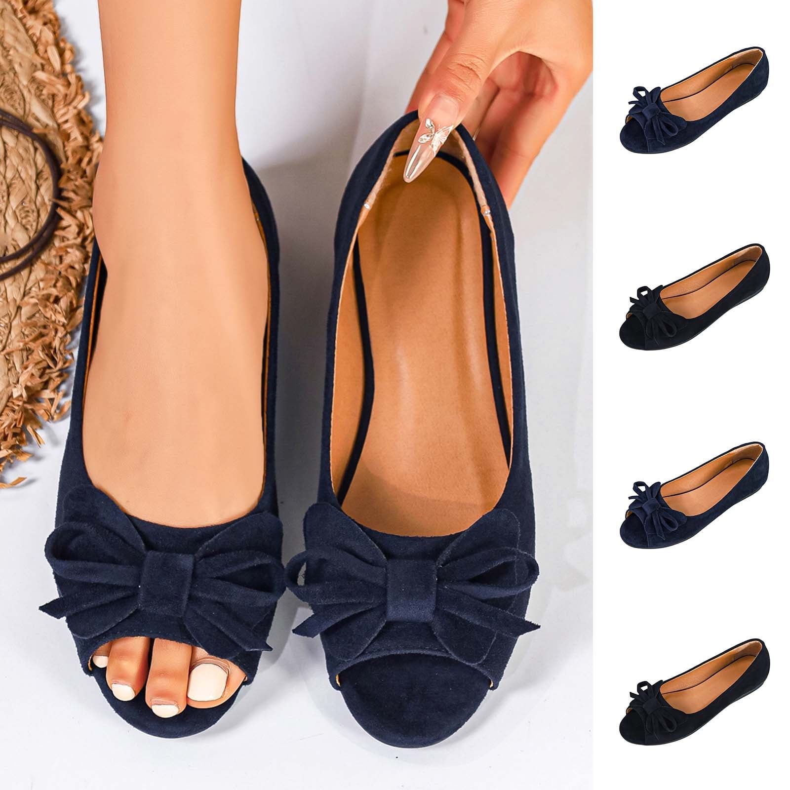 Click here for Ruiyanqi Womens Wide Width Bow Peep Toe Flats  Fau... prices