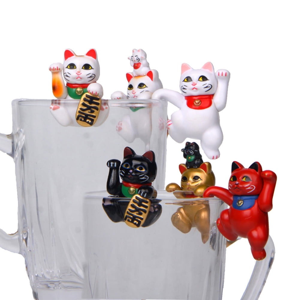 Shulemin Mini Lucky Money Cats Figurine Hanging Cup Rim DIY Landscape ...
