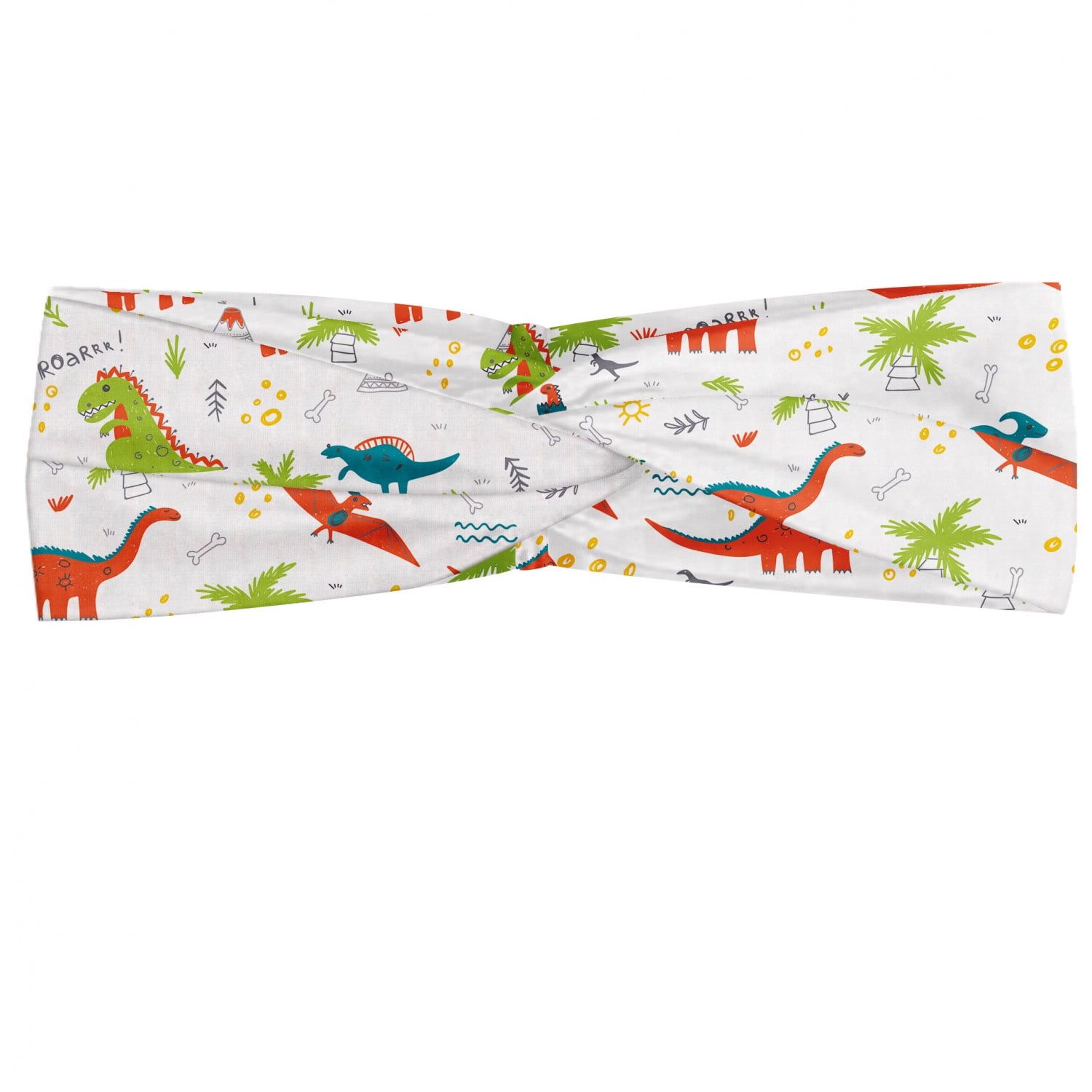 Nursery Headband, Prehistoric Nature Doodle with Dinosaurs Volcano Palm ...