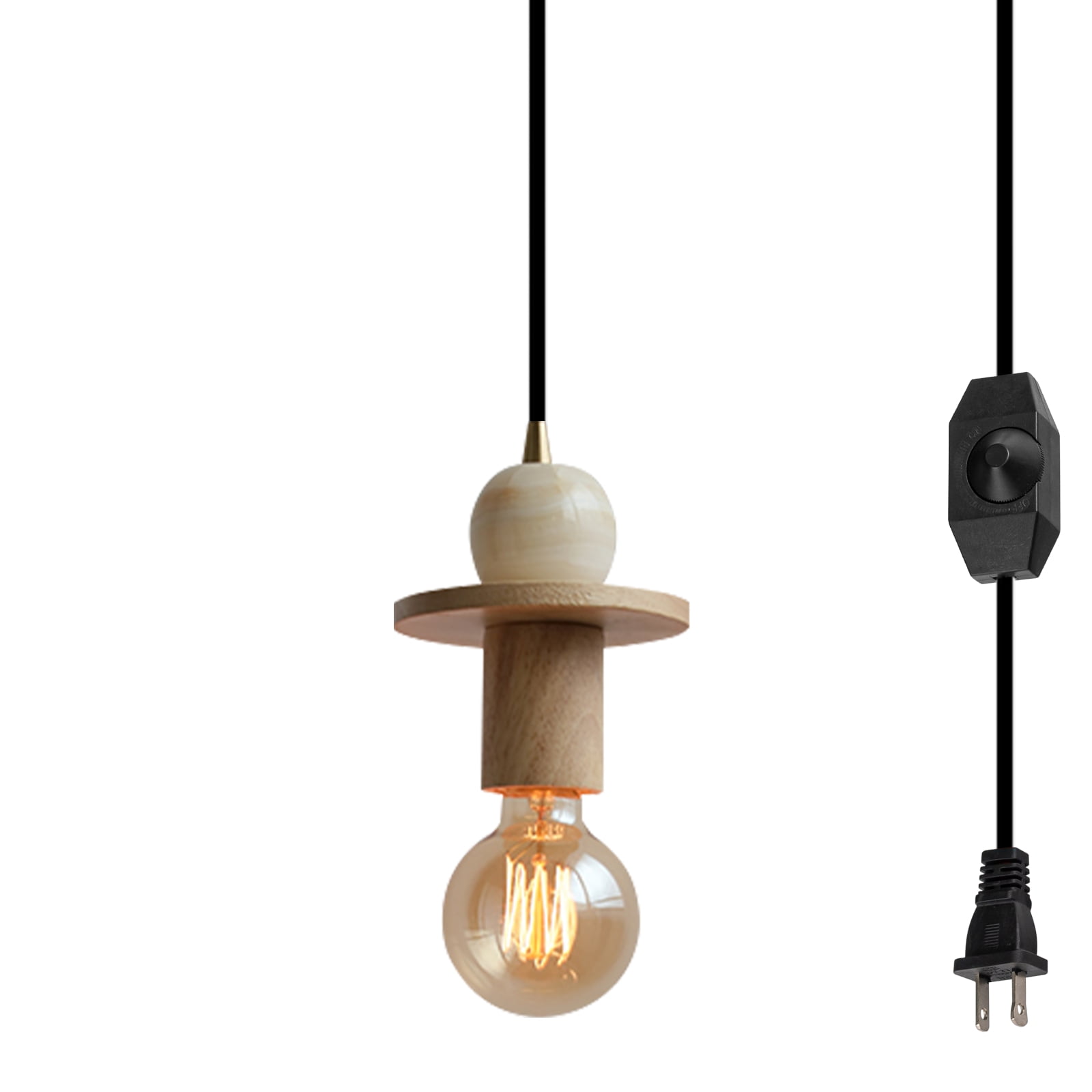 Kiven Plug-in Pendant Light, Modern Hanging Light with Wooden Holder ...