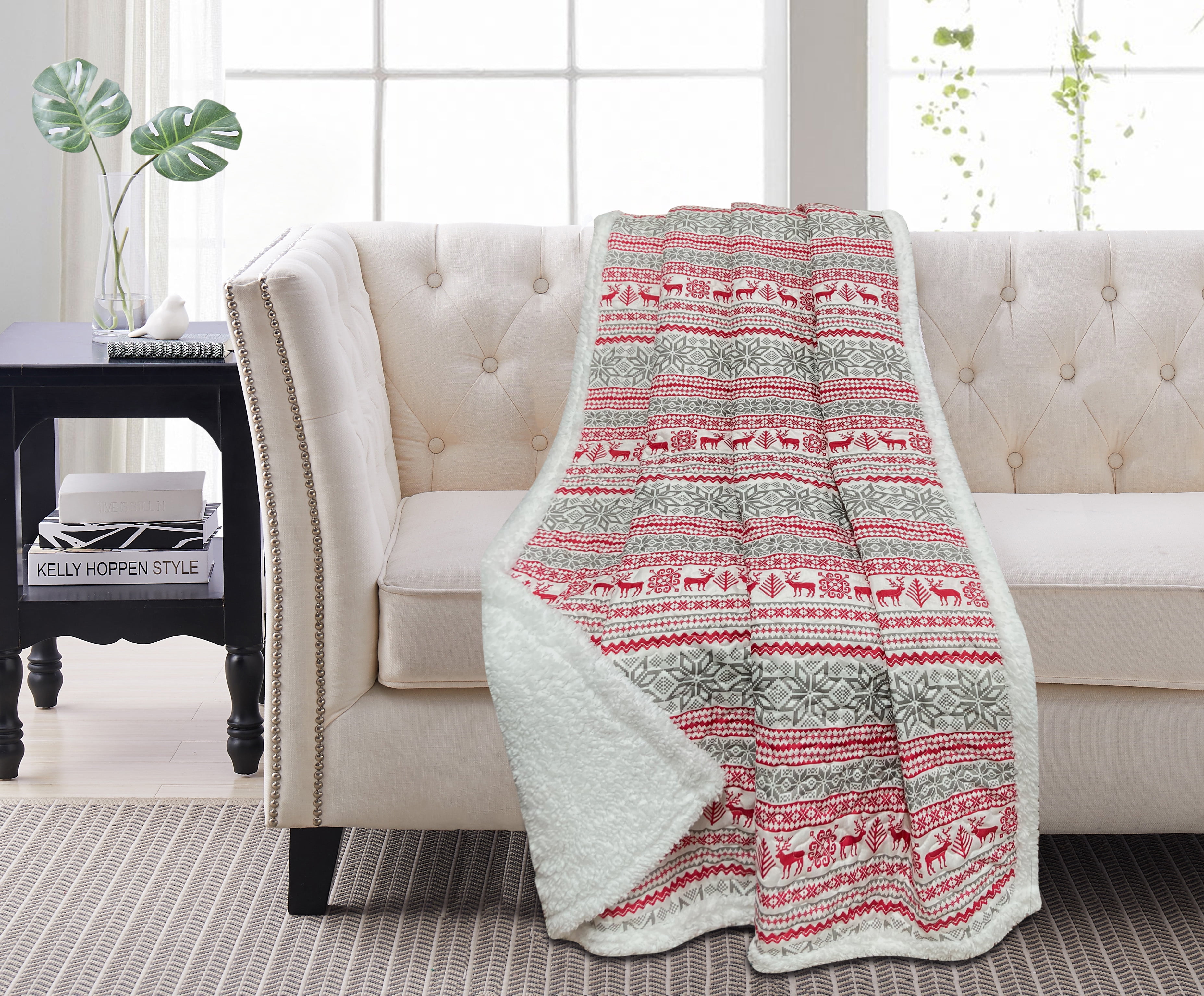 Ivy Grey/Red Sherpa Throw - Walmart.com