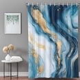 Bathroom Shower Curtain Natural Marble Blue Gold Stripe Waterproof ...