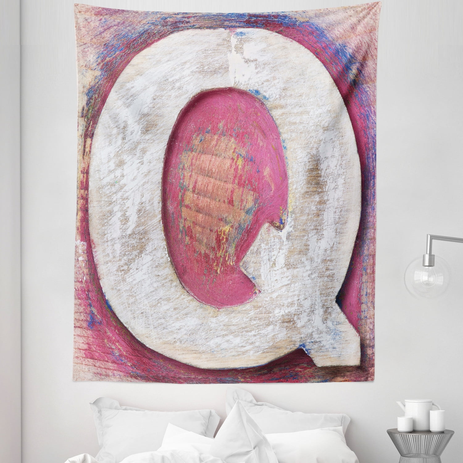 Letter Q Tapestry, Shabby Uppercase Letter Q Alphabet Art Wooden Design ...