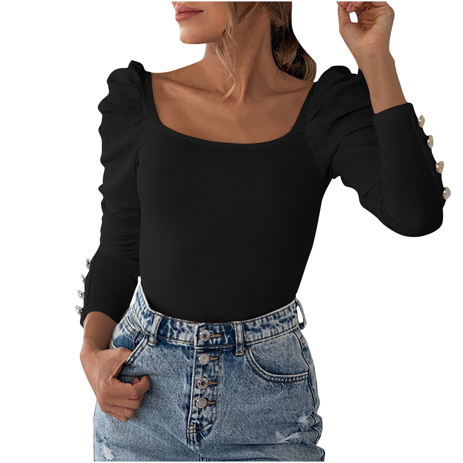 Click here for Timegard Tops For Women Square Neck Puff Long Slee... prices