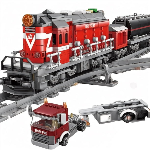 General Jim's Red Diesel Cargo Train Building Blocks Set - 1000+ Piece ...