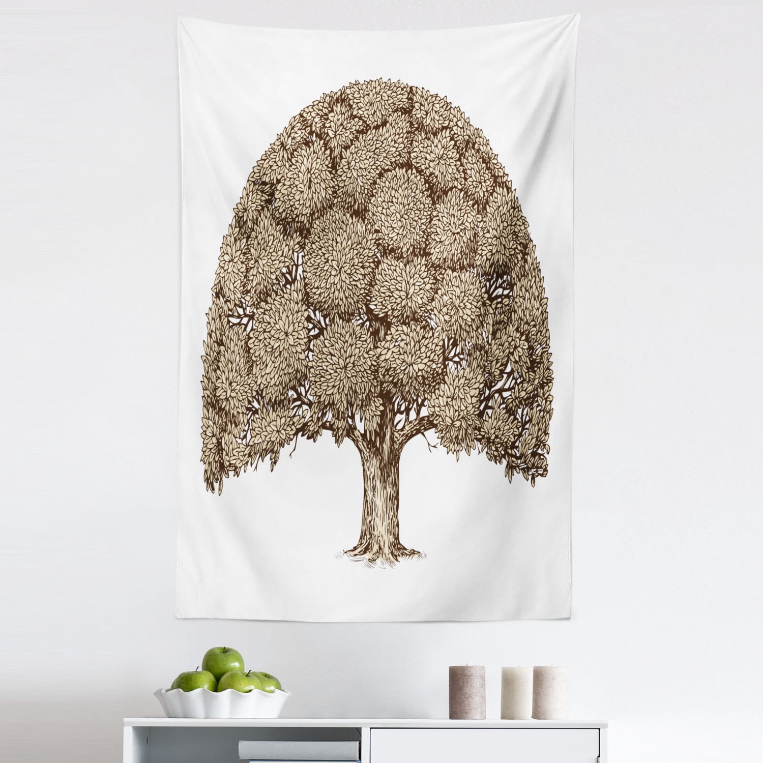 Tree Tapestry, Monochrome Oak Tree Design with Fresh Foliage Woodland ...