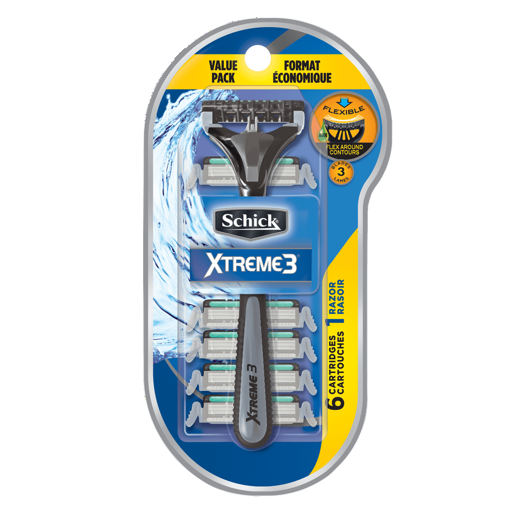 Schick Xtreme 3 Mens 6 In 1 Disposable Razor System Value Pack 1 Razor Handle Plus 6 Refill