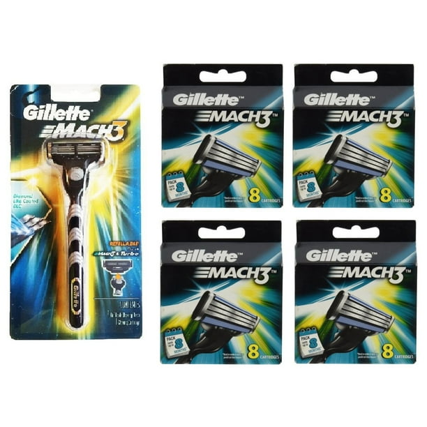 Gillette Mach3 Razor Blade Handle + Gillette Mach3 Refill Cartridges, 8 ...