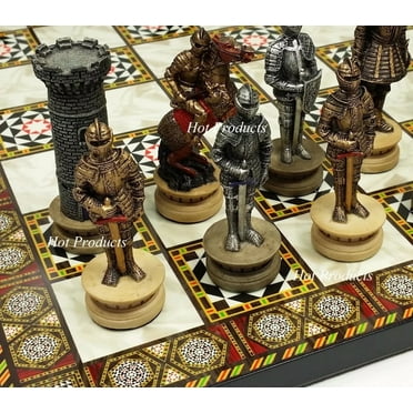 Medieval Times King Arthur Camelot Chess Set with 14 1/2"" Mosaic Color ...