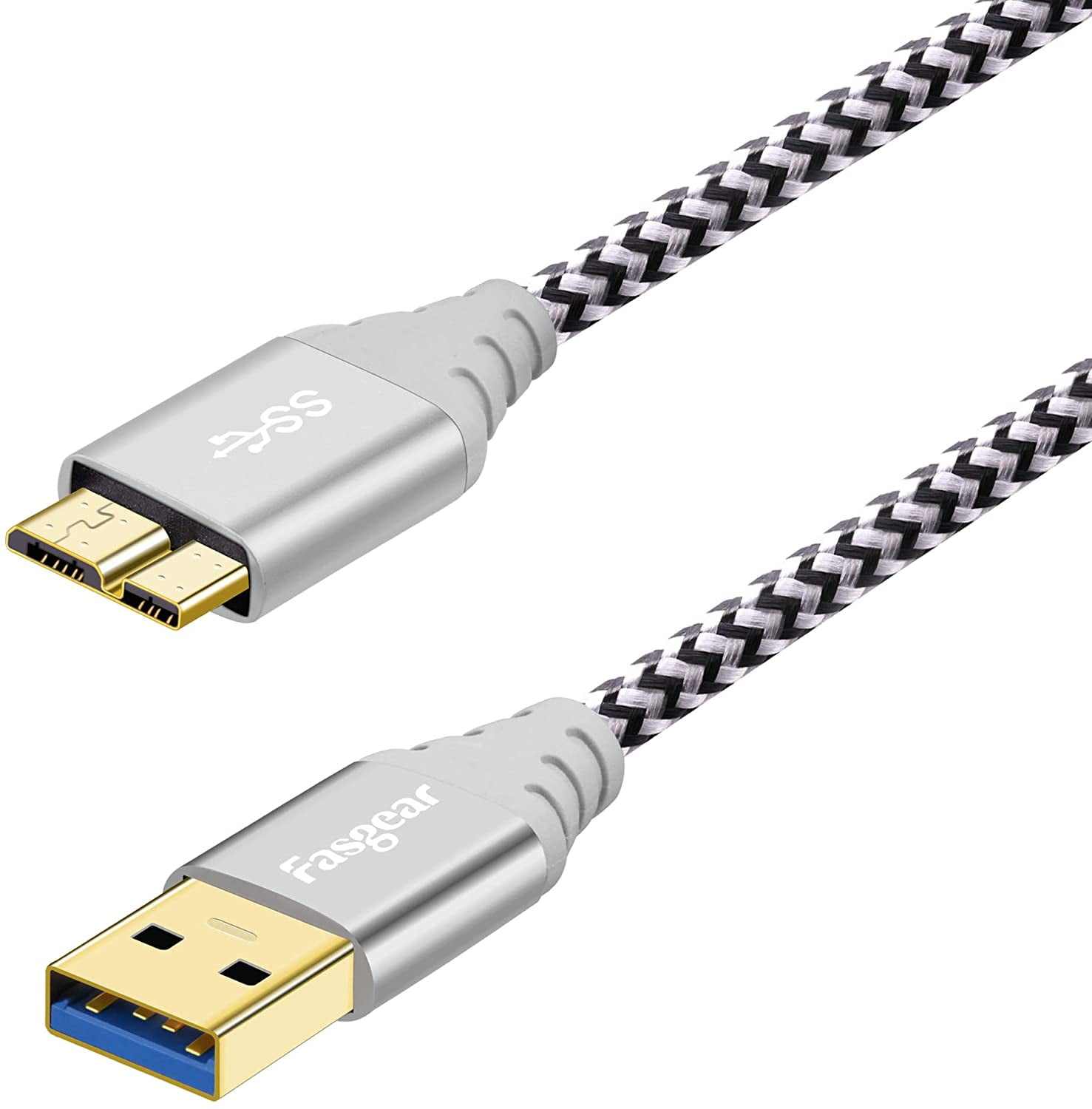 Fasgear USB 3.0 to Micro B Cable - Nylon Braided 5Gbps Charging and ...
