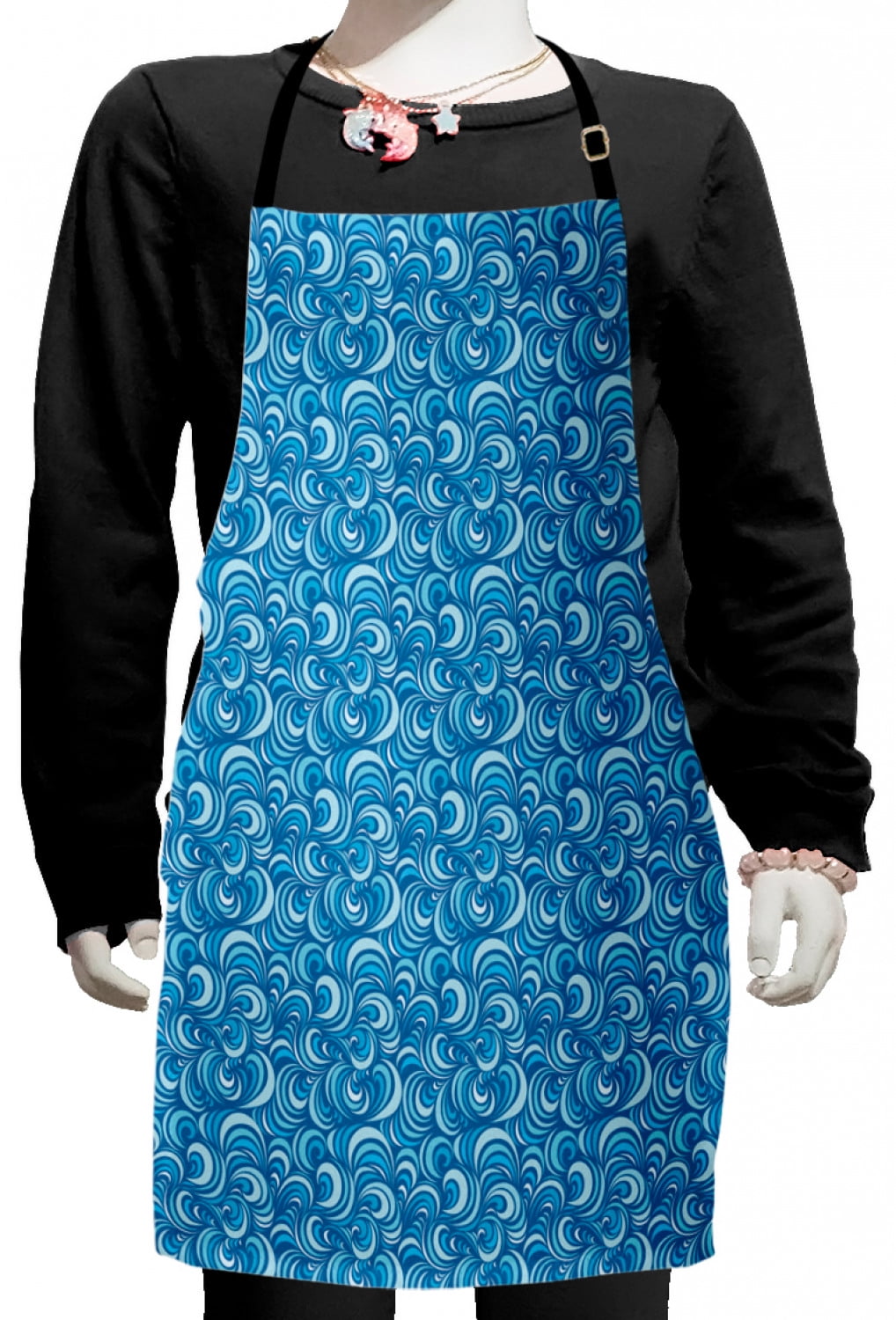 Blue Kids Apron, Marine Waves Pattern Abstract Curly Forms Spirals Sea ...