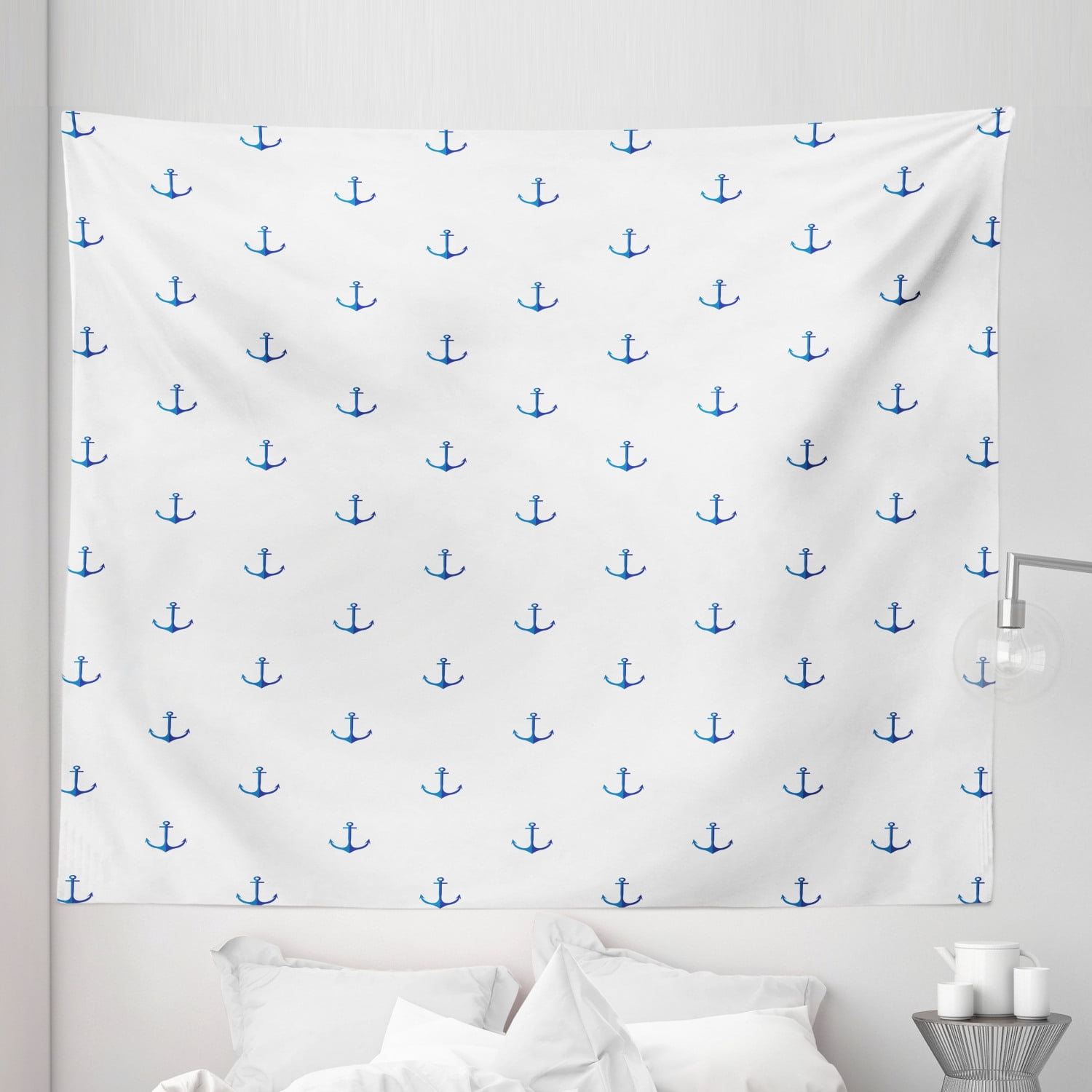 Anchor Tapestry, Classical Vivid Blue Anchors Simplistic Design Marine ...