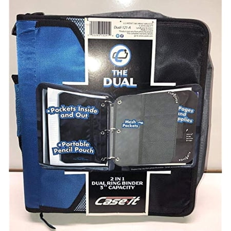 Case It Dual Ring Zipper Binder with Exterior Pocket, Blue, 3 inch ...