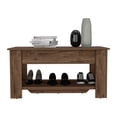 2-Person Entryway Storage Bench with Lift-Top and Lower Shelf, Warm ...