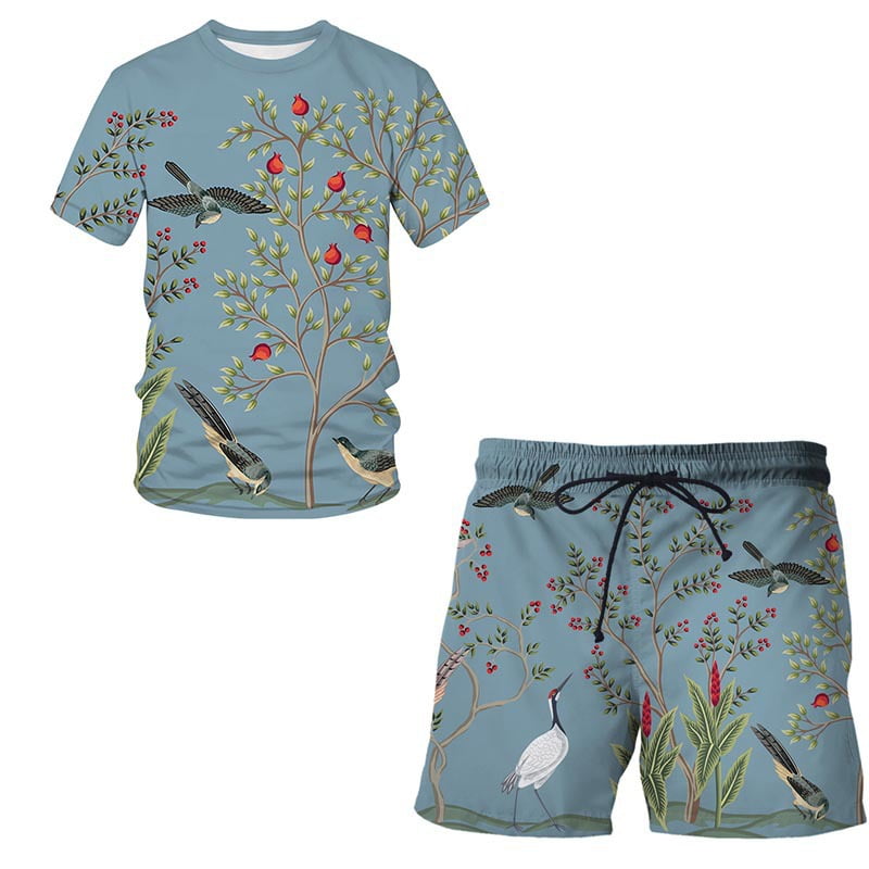 Men's Summer Sports Suit Tracksuits for Men 2 Piece Flower And Bird 3D ...