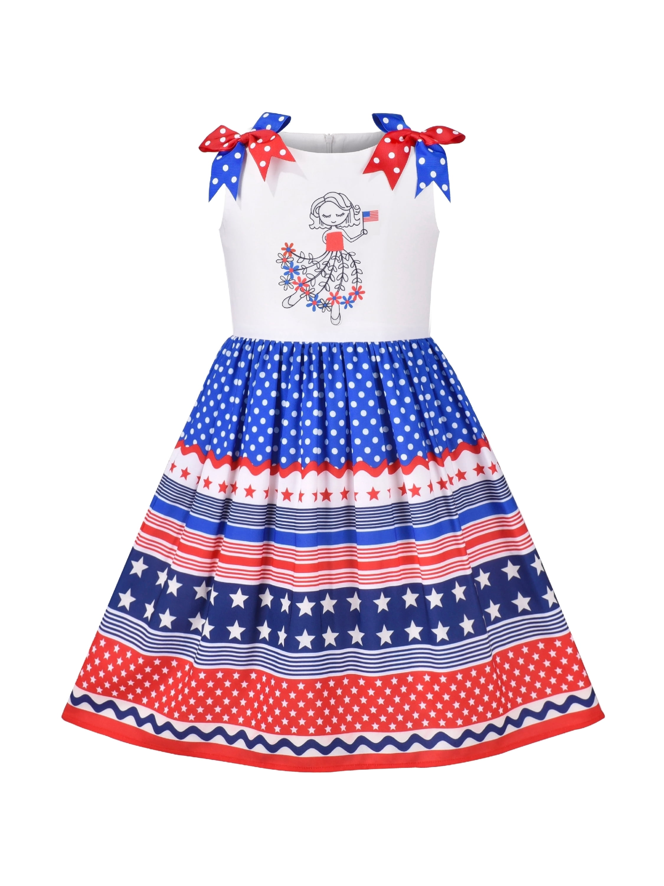 Girls Dress Bow Dot Star Stripe National Day July 4th Sleeveless 5 ...