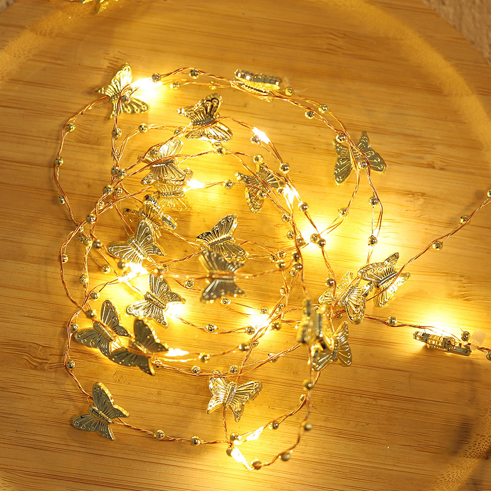 Gostoto 6.5FT 20 LEDs Golden Butterfly Golden Leaves Lights String ...