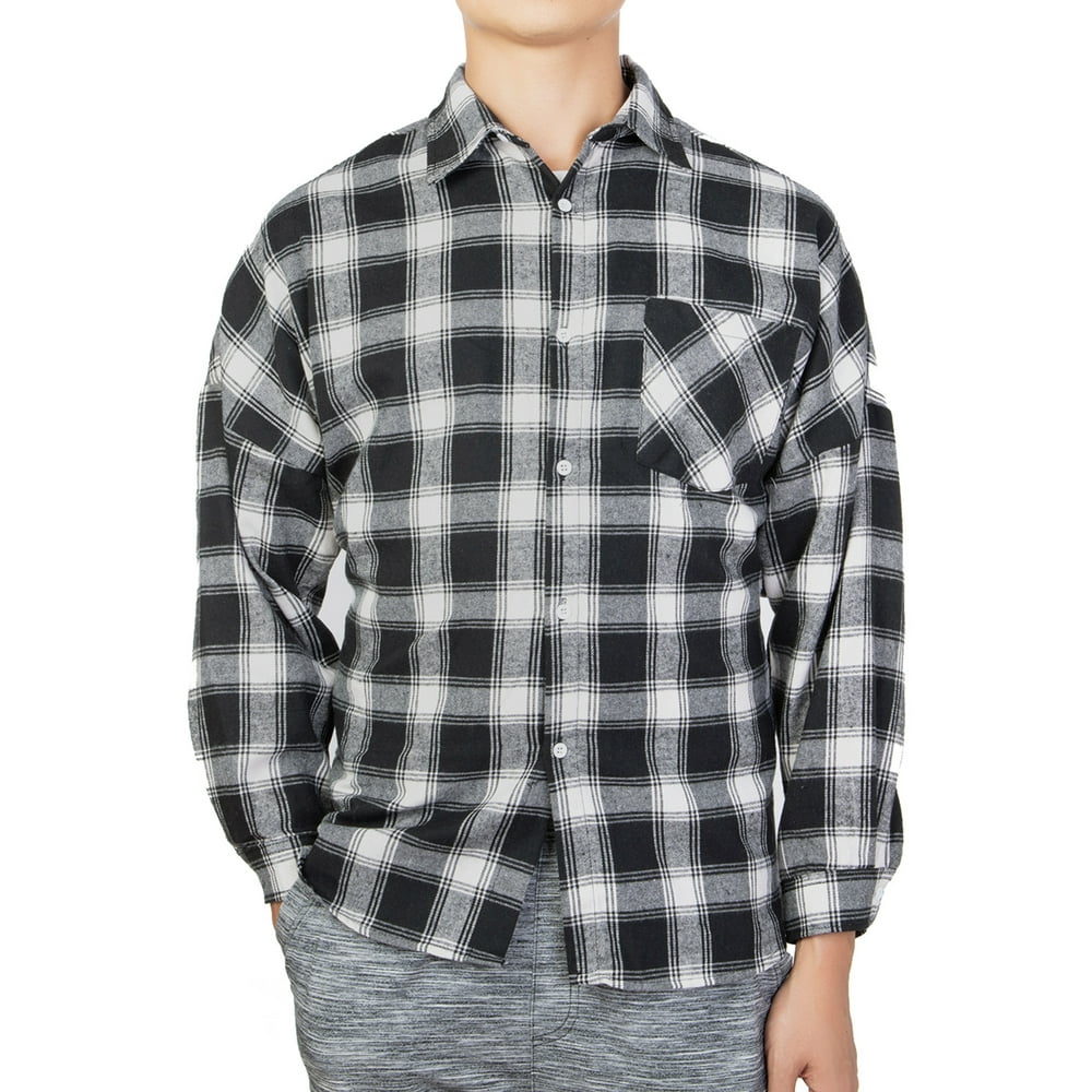 Youloveit - Mens Plaid Button Up Shirt Slim-Fit Long-Sleeve Linen ...