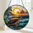 Ocean Sunset Turtle Stained Glass Style Suncatcher, Decorative Coastal ...