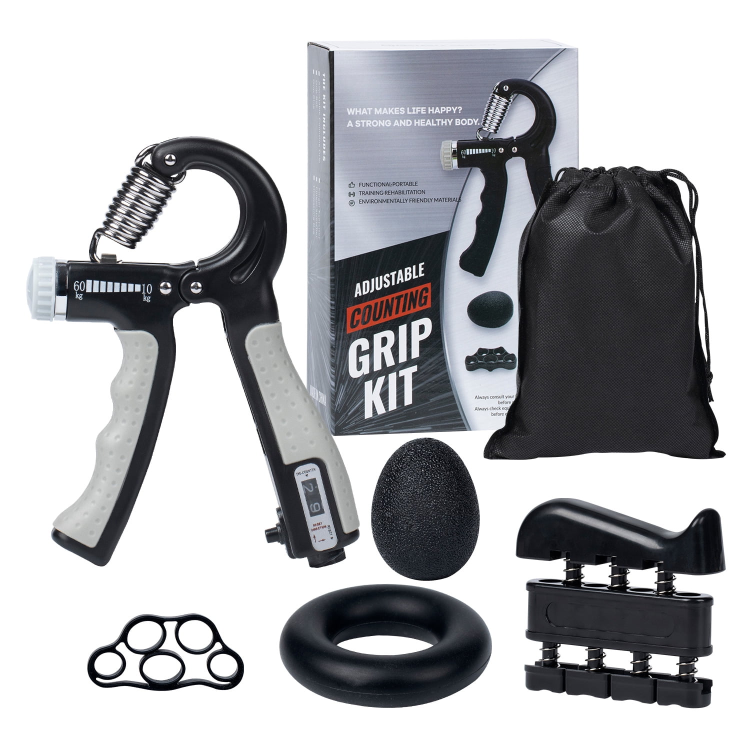 DomKom Grip Strength Trainer Workout Kit (6 Pack), Adjustable ...