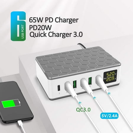 65W USB Charging Station,KitBox Multi USB Charger with 20W PD Charger ...