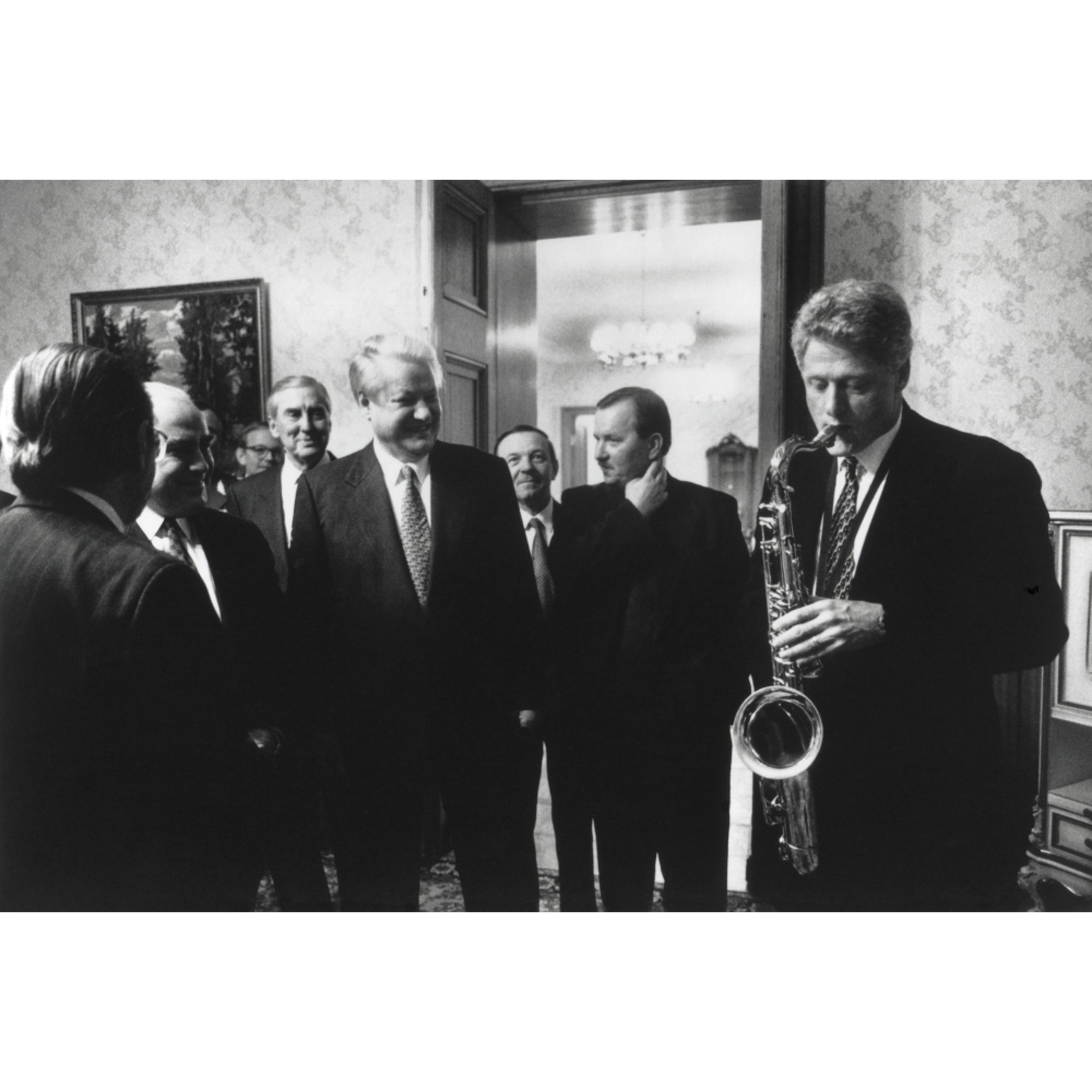 Bill Clinton Saxophone Black And White
