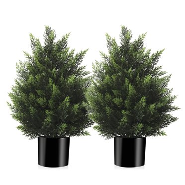 DR.Planzen Artificial Cedar Tree 2 Pack, 4 ft Topiary Fake Plants ...