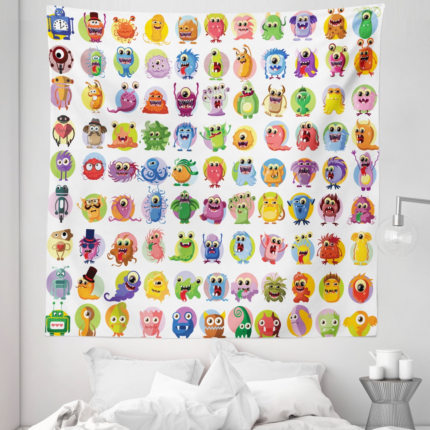 Animation Tapestry, Little Graphic Monsters Room Colored Cartoons Art ...