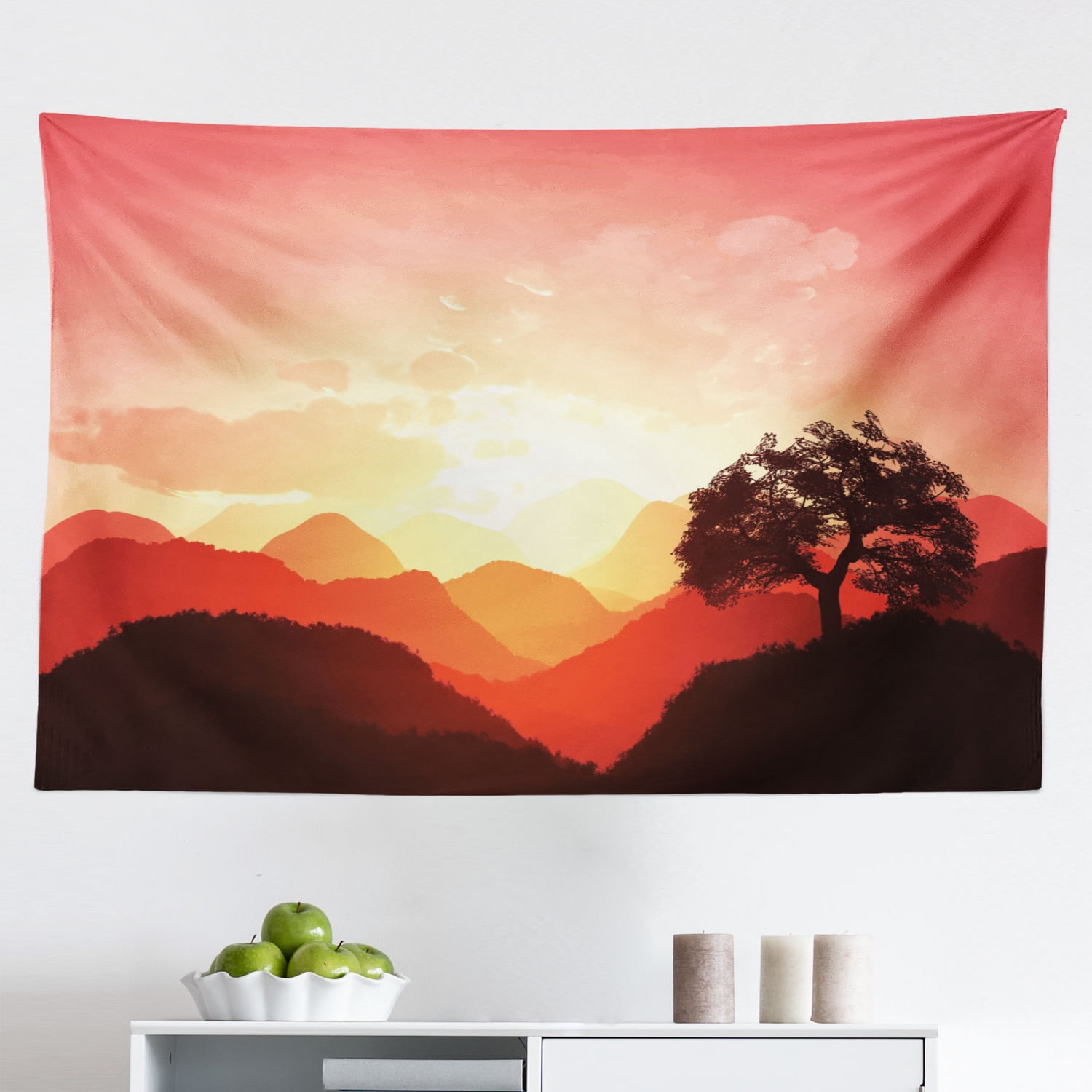 Mystic Tapestry, Surreal Landscape Over Clouds with Tree Horse and ...