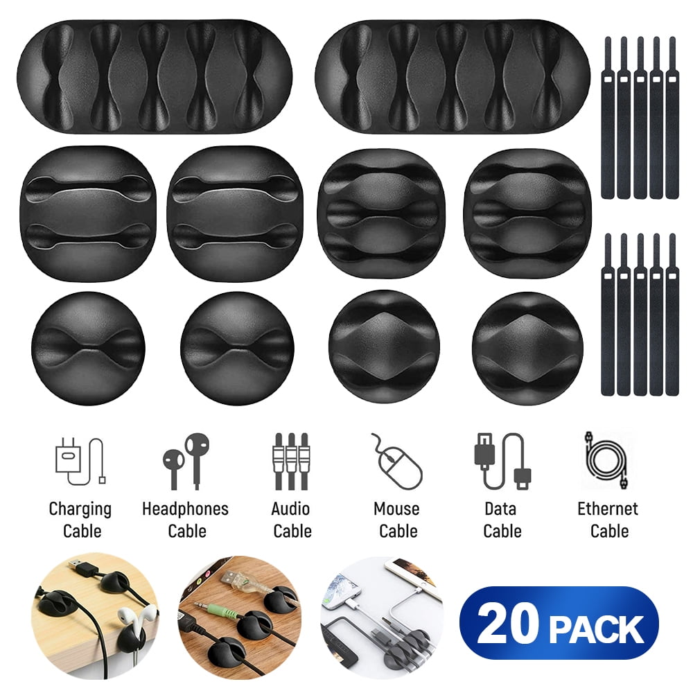 20 Pack Cable Clips Kit, Cord Organizer Cable Management, Self Adhesive ...
