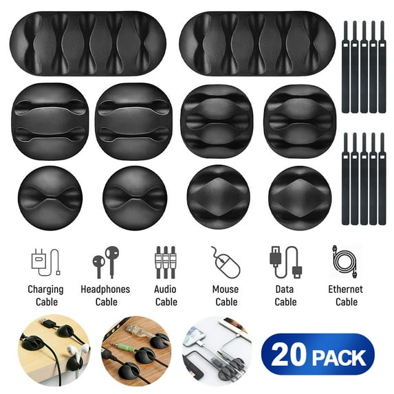 20 Pack Cable Clips Kit, Cord Organizer Cable Management, Self Adhesive ...