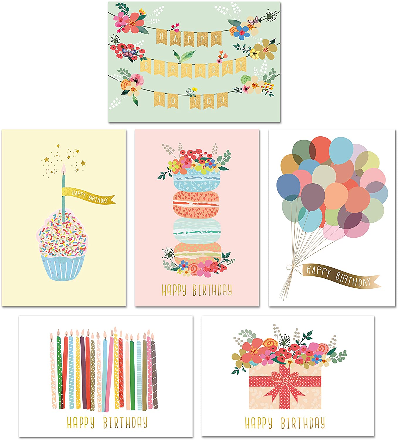 Gold Foil Bulk Birthday Cards Assortment \u2013 48pc Bulk Happy ...